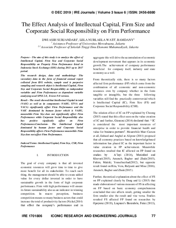 Pdf The Effect Analysis Of Intellectual Capital Firm Size And