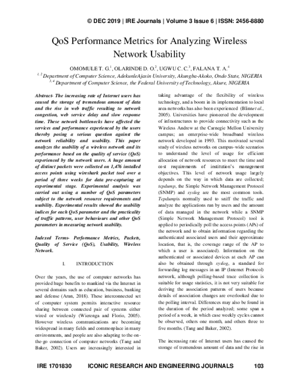 Pdf Qos Performance Metrics For Analyzing Wireless Network Usability
