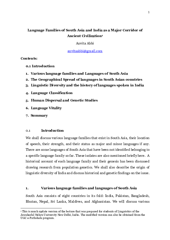 (PDF) Language Families of South Asia and India as a Major Corridor of ...