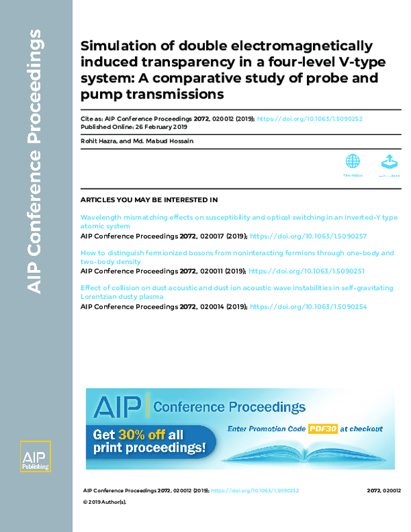Pdf Simulation Of Double Electromagnetically Induced Transparency In A Four Level V Type