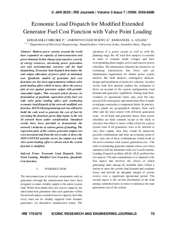 (PDF) Economic Load Dispatch for Modified Extended Generator Fuel Cost Function with Valve Point ...