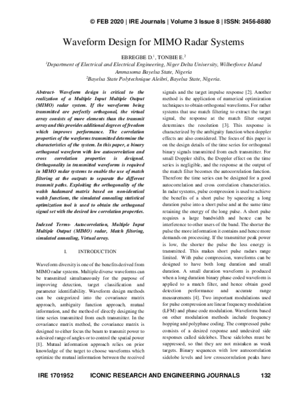 (PDF) Waveform Design For MIMO Radar Systems