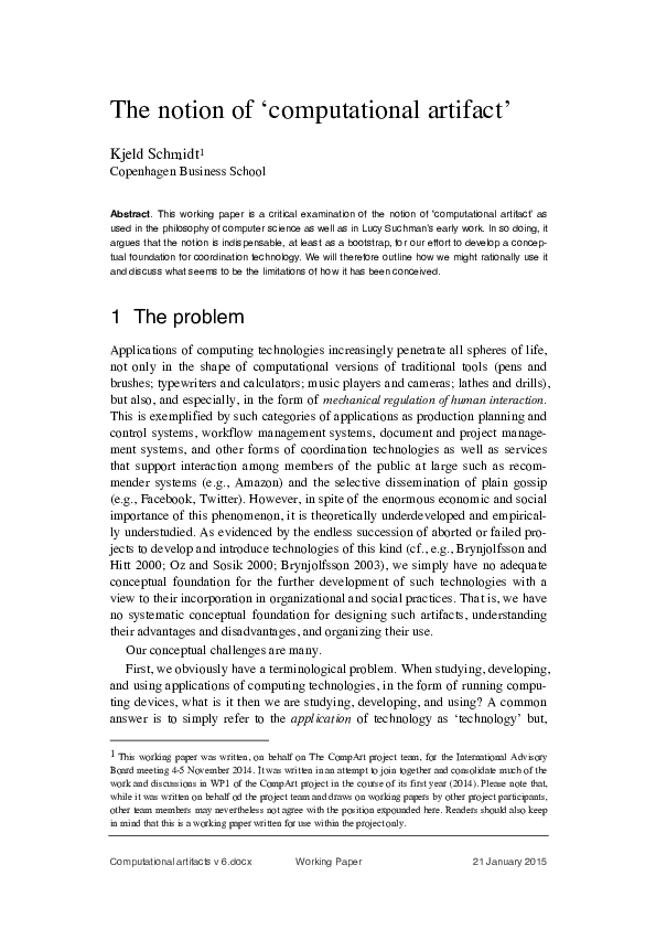 (PDF) The notion of ‘computational artifact’