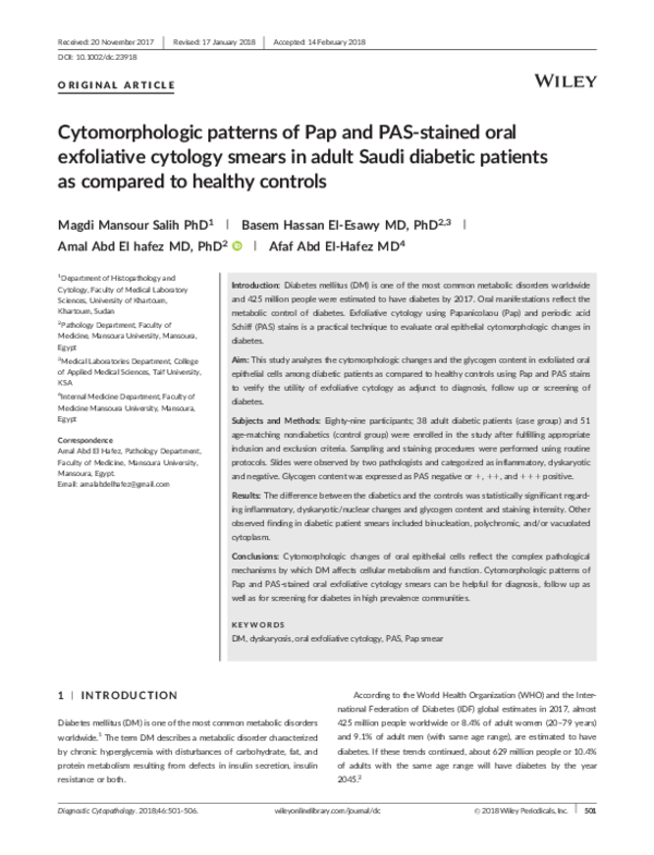 (PDF) Cytomorphologic patterns of Pap and PAS-stained oral exfoliative ...