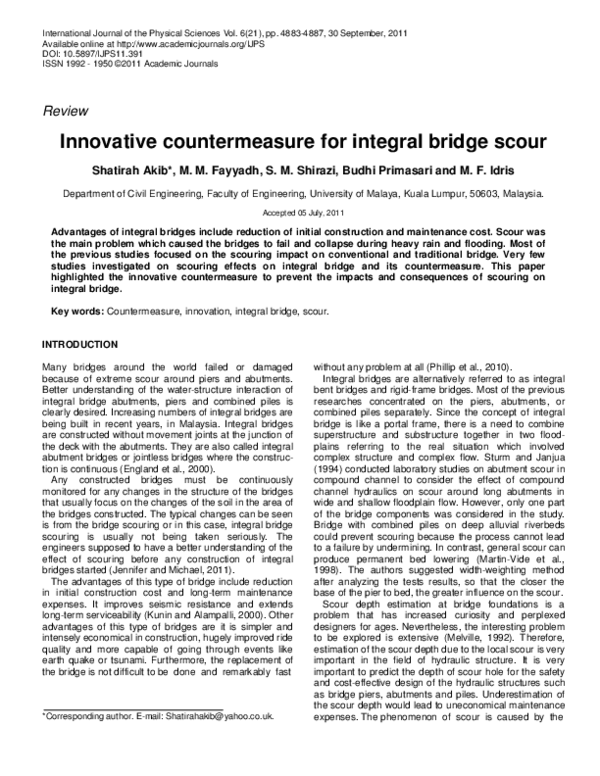 (PDF) Innovative Countermeasure for Integral Bridge Scour