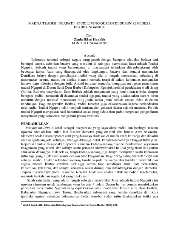 (PDF) MAKNA TRADISI 'NGAPATI" STUDI LIVING QUR'AN DI DUSUN SEMI DESA ...