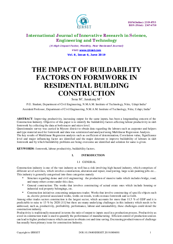 (PDF) THE IMPACT OF BUILDABILITY FACTORS ON FORMWORK IN RESIDENTIAL ...
