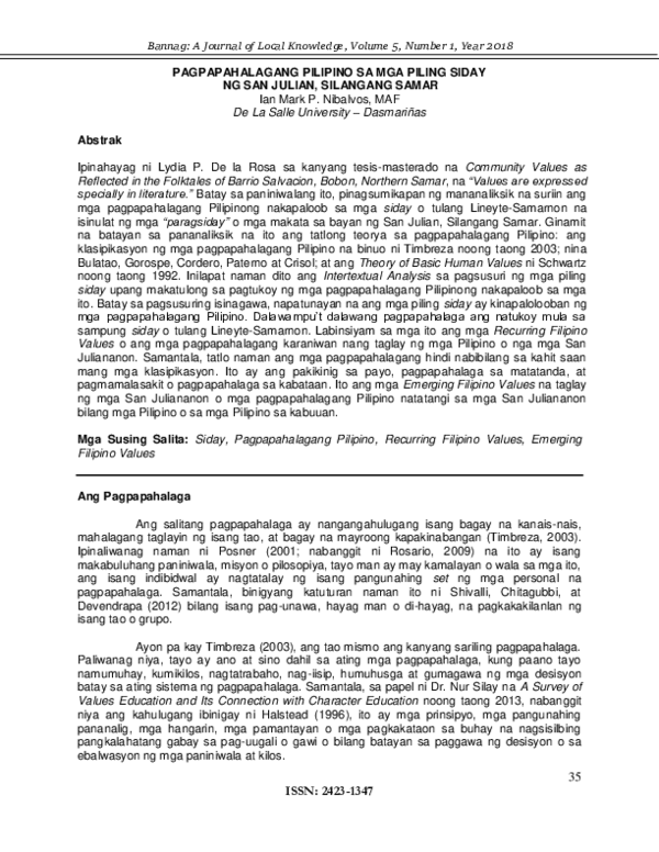 (PDF) Pagpapahalagang Pilipino sa mga Piling Siday ng San Julian ...