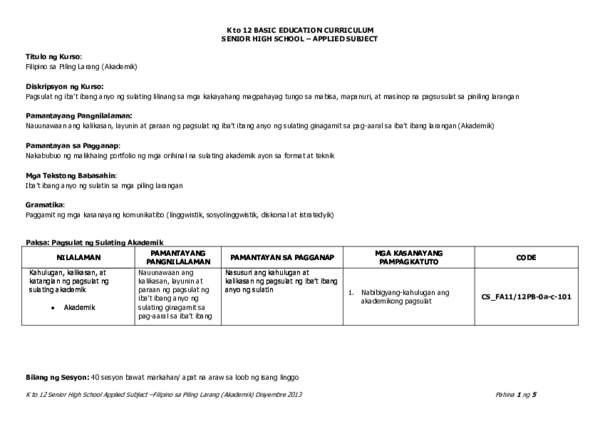 (PDF) K to 12 BASIC EDUCATION CURRICULUM SENIOR HIGH SCHOOL -APPLIED ...