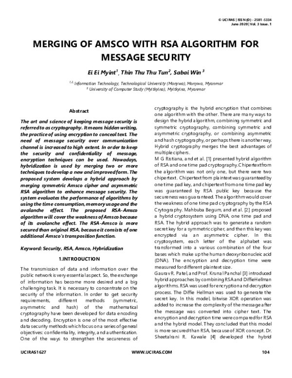 (PDF) MERGING OF AMSCO WITH RSA ALGORITHM FOR MESSAGE SECURITY