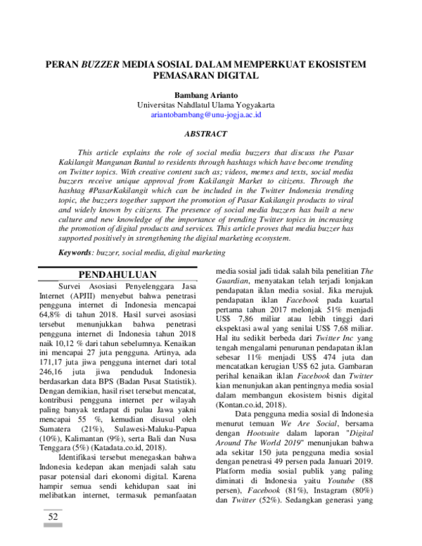(PDF) PERAN BUZZER MEDIA SOSIAL DALAM MEMPERKUAT EKOSISTEM PEMASARAN DIGITAL