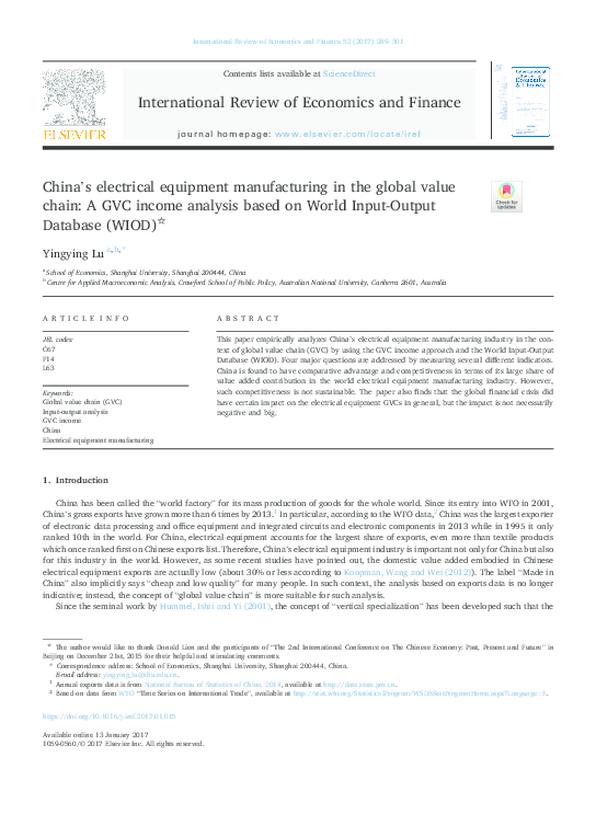 (PDF) China's electrical equipment manufacturing in the global value ...