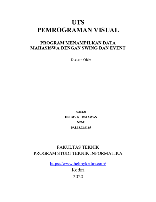 (DOC) UTS PEMROGRAMAN VISUAL PROGRAM MENAMPILKAN DATA MAHASISWA DENGAN SWING DAN EVENT