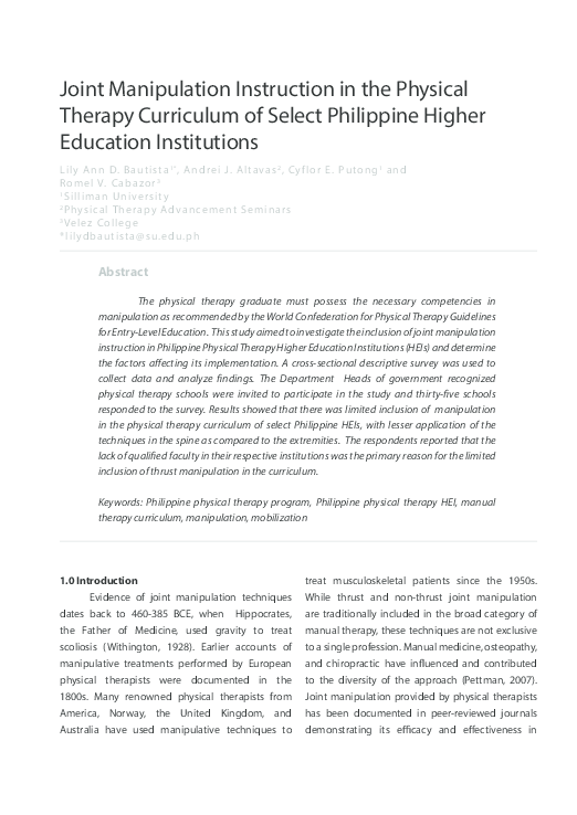 (PDF) Joint Manipulation Instruction in the Physical Therapy Curriculum ...