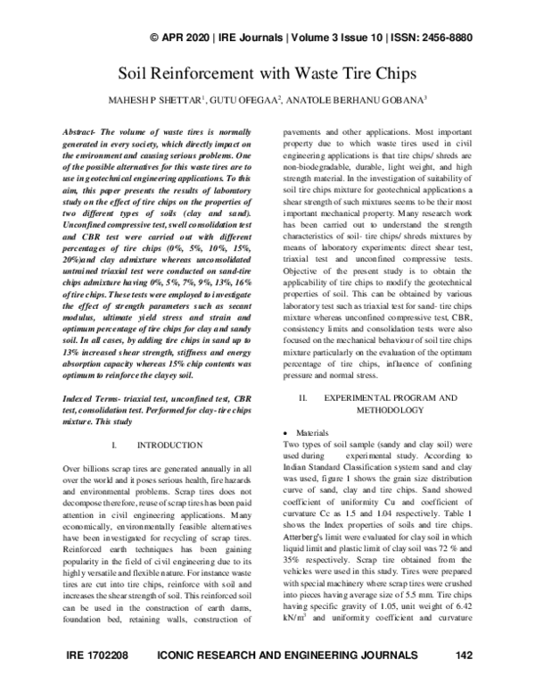 (PDF) Soil Reinforcement with Waste Tire Chips