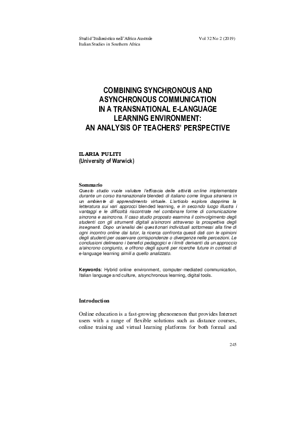 (PDF) Combining synchronous and asynchronous communication in a transnational e-language ...