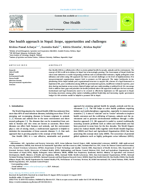 (PDF) One health approach in Nepal: Scope, opportunities and challenges