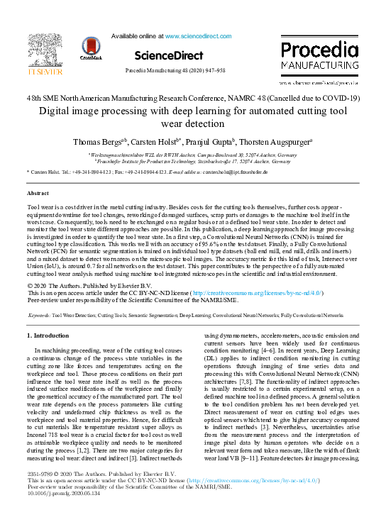 (PDF) Digital image processing with deep learning for automated cutting tool wear detection