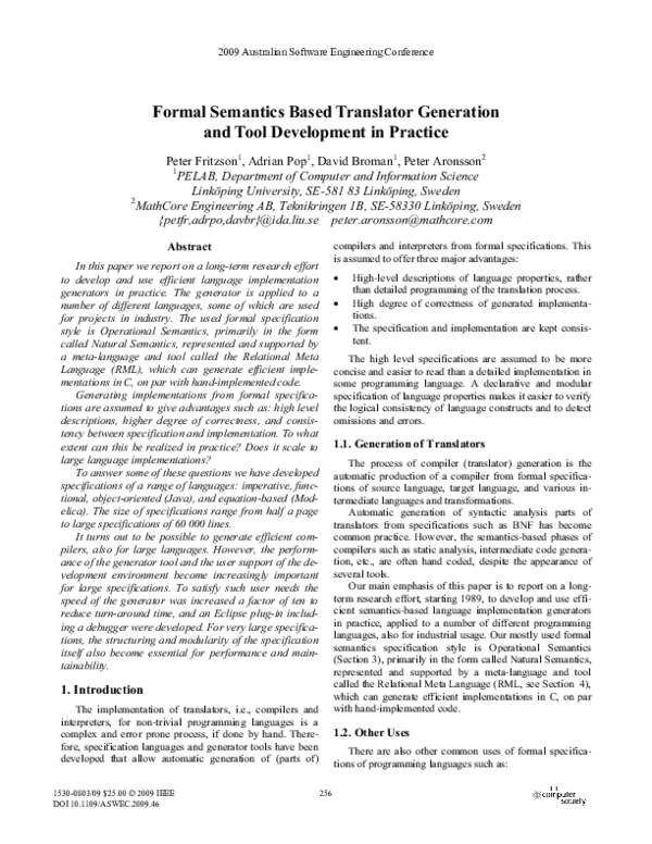 (PDF) Formal Semantics Based Translator Generation and Tool Development in Practice