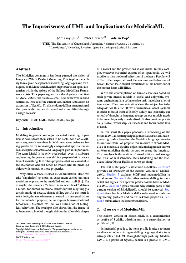(PDF) The impreciseness of UML and implications for ModelicaML