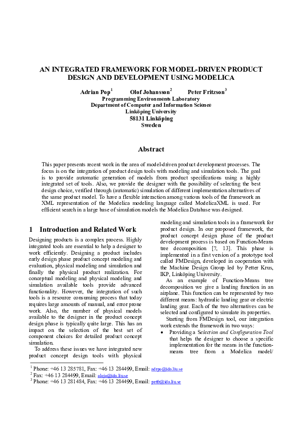 (PDF) An Integrated Framework for Model-Driven Product Design and Development using Modelica