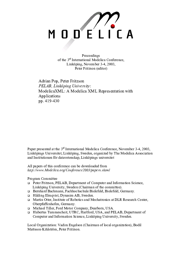 (PDF) ModelicaXML: A Modelica XML representation with applications