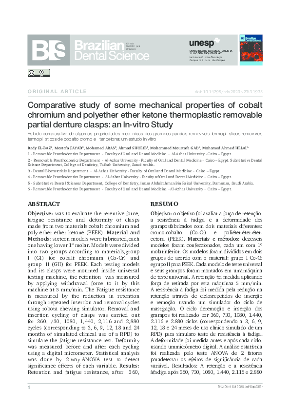 (PDF) Comparative study of some mechanical properties of cobalt chromium and polyether ether ...