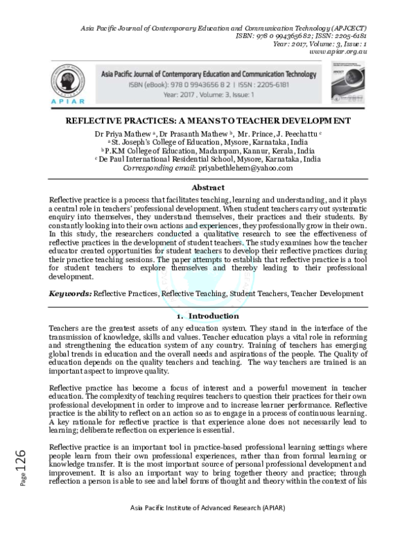 (PDF) REFLECTIVE PRACTICES: A MEANS TO TEACHER DEVELOPMENT