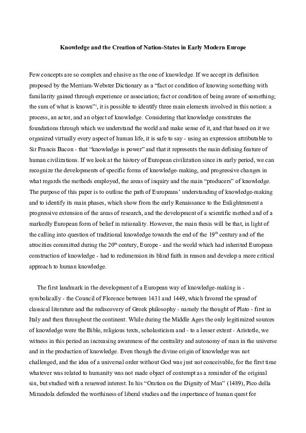 (DOC) Knowledge and the Creation of Nation-States in Early Modern Europe
