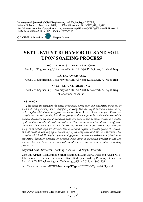 (PDF) Settlement Behavior of Sand Soil upon Soaking Process