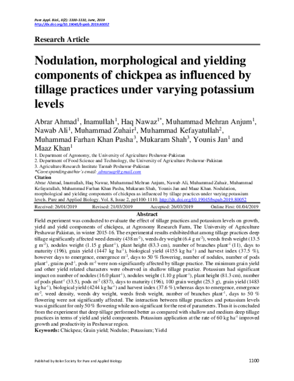 (PDF) Nodulation, morphological and yielding components of chickpea as ...