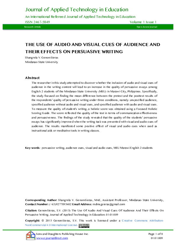 (PDF) The Use Of Audio And Visual Cues Of Audience And Their Effects On ...
