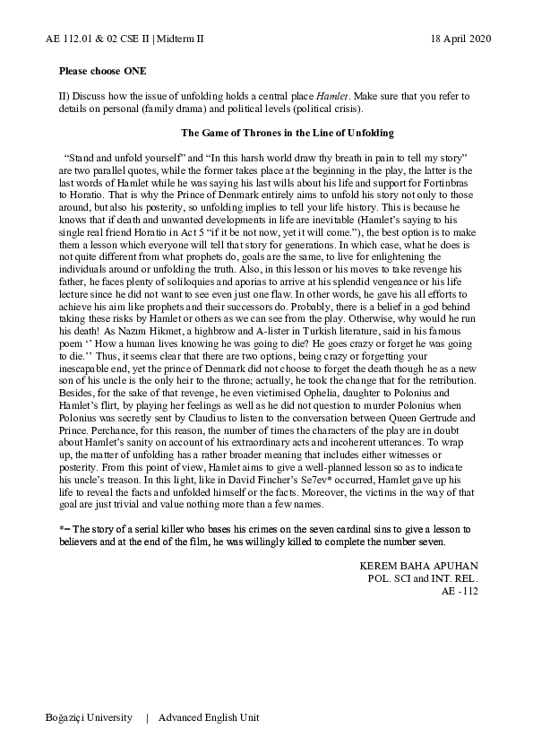 (DOC) HAMLET RESEARCH