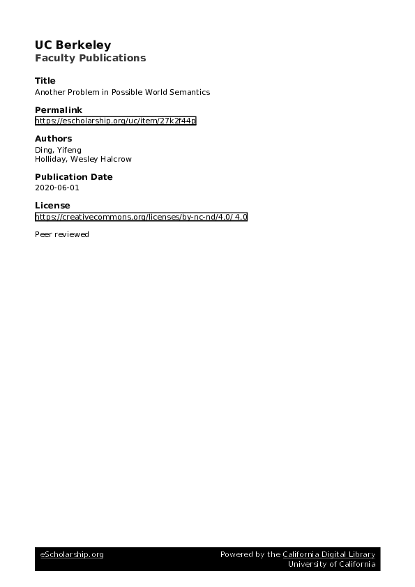 (PDF) Another Problem in Possible World Semantics