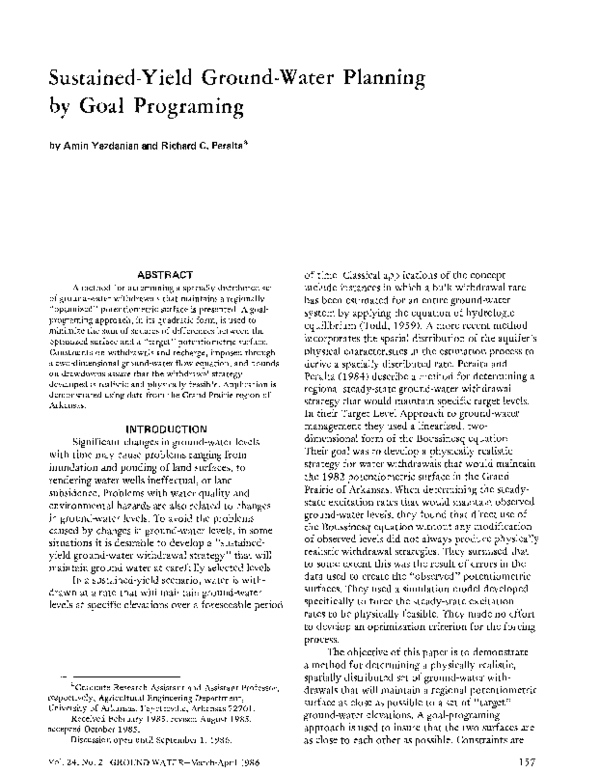 (PDF) Sustained-Yield Ground-Water Planning by Goal Programing