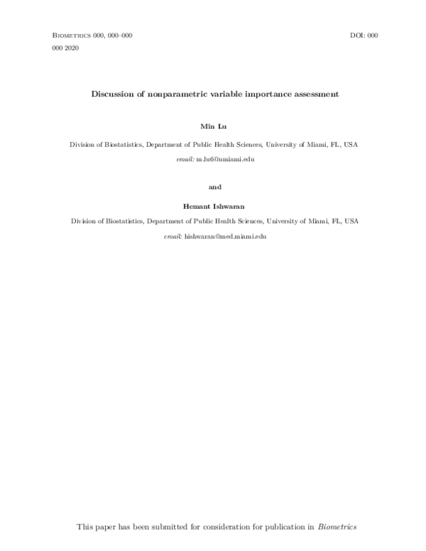 (PDF) Discussion of nonparametric variable importance assessment