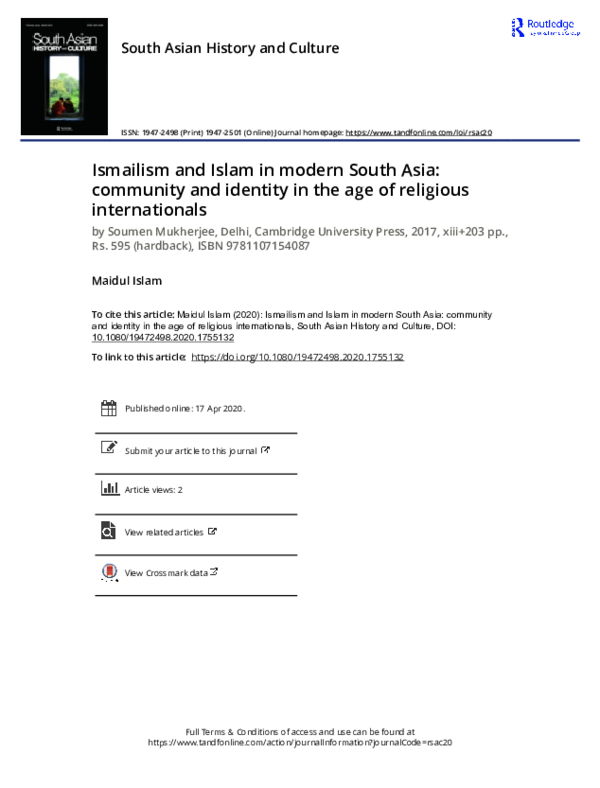 (PDF) Ismailism and Islam in modern South Asia: community and identity ...