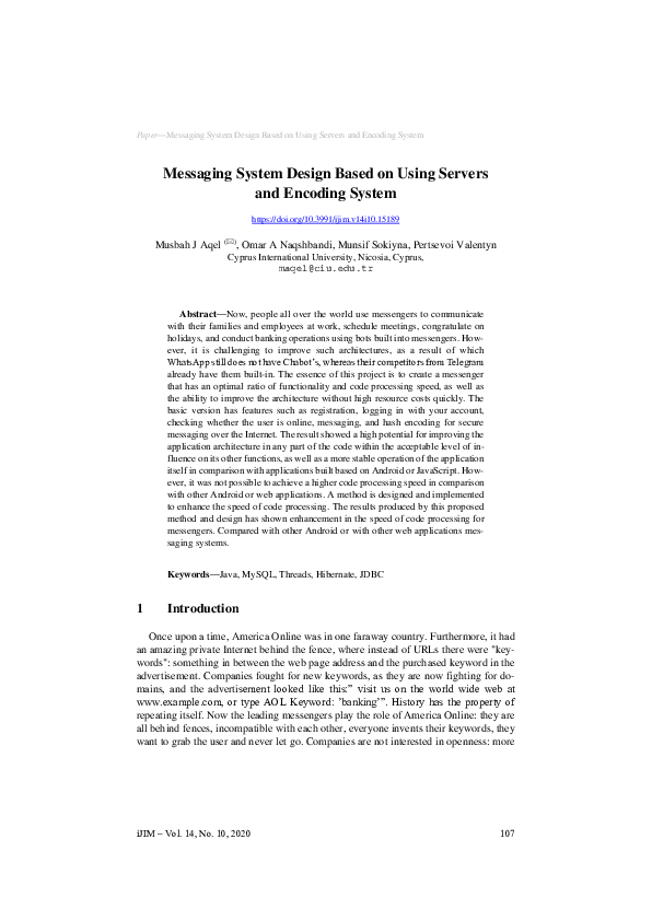 Pdf Paper Messaging System Design Based On Using Servers And Encoding System Messaging System