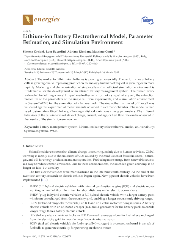 Pdf Lithium Ion Battery Electrothermal Model Parameter Estimation And Simulation Environment