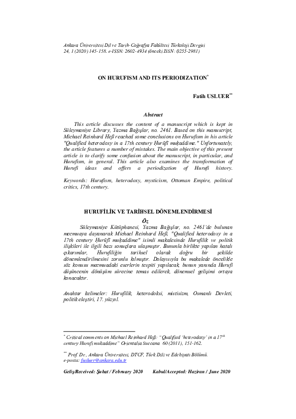 (PDF) ON HURUFISM AND ITS PERIODIZATION