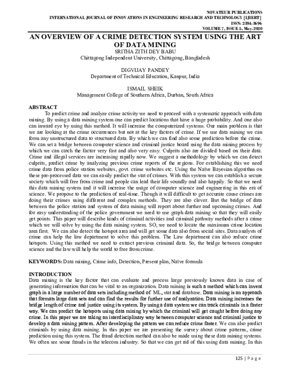 (PDF) IJIERT-AN OVERVIEW OF A CRIME DETECTION SYSTEM USING THE ART OF DATA MINING