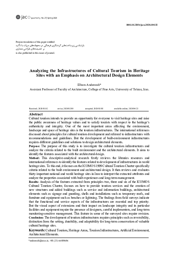 (PDF) Analyzing the Infrastructures of Cultural Tourism in Heritage ...