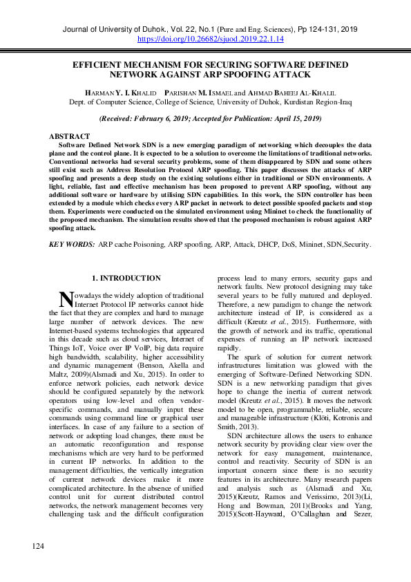 (PDF) Efficient Mechanism for Securing Software Defined Network Against ARP Spoofing Attack