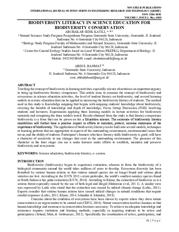 (PDF) IJIERT-BIODIVERSITY LITERACY IN SCIENCE EDUCATION FOR ...