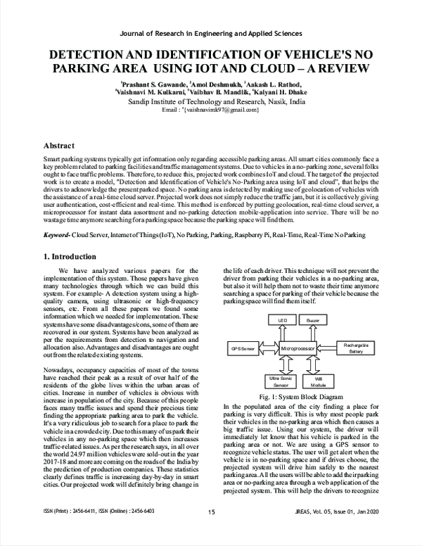 (PDF) DETECTION AND IDENTIFICATION OF VEHICLE'S NO PARKING AREA USING ...