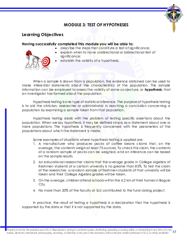 (PDF) MODULE 3: TEST OF HYPOTHESES Learning Objectives