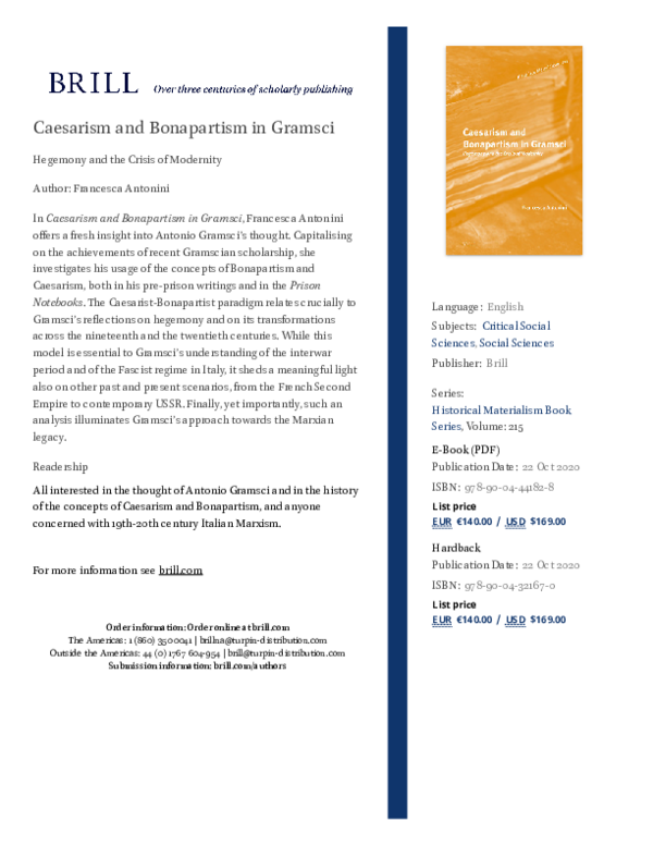 (PDF) Caesarism and Bonapartism in Gramsci: Hegemony and the Crisis of ...