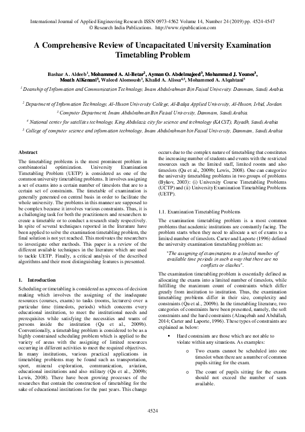 (PDF) A Comprehensive Review of Uncapacitated University Examination ...