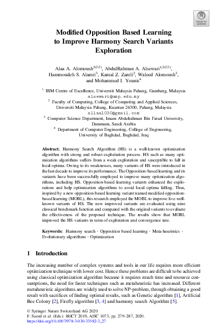 (PDF) Modified Opposition Based Learning to Improve Harmony Search ...