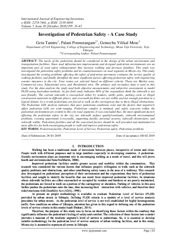 (PDF) Investigation of Pedestrian Safety -A Case Study